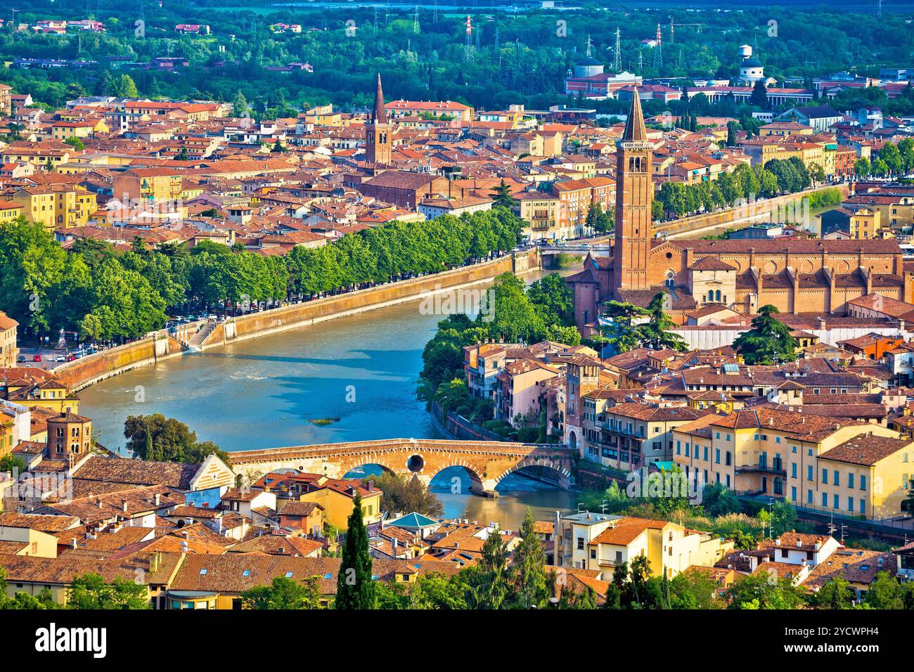 Ciy of Verona and Adige river aerial view, tourist destination in ...