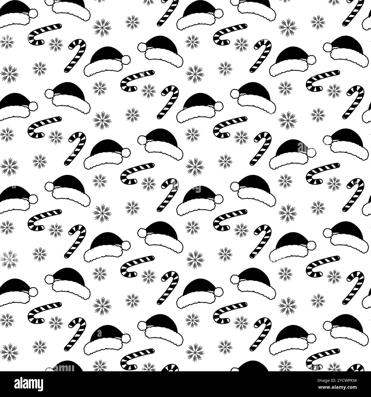 Santa hats, snowflakes and stripe Candy Cane Black and white Seamless ...