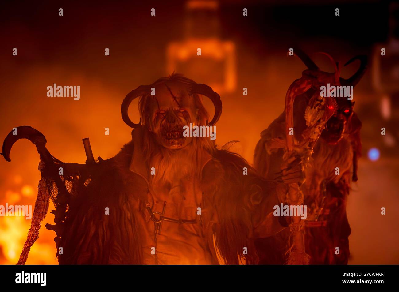 Christmas devils. Krampus in the flames. Birth tradition of the ...