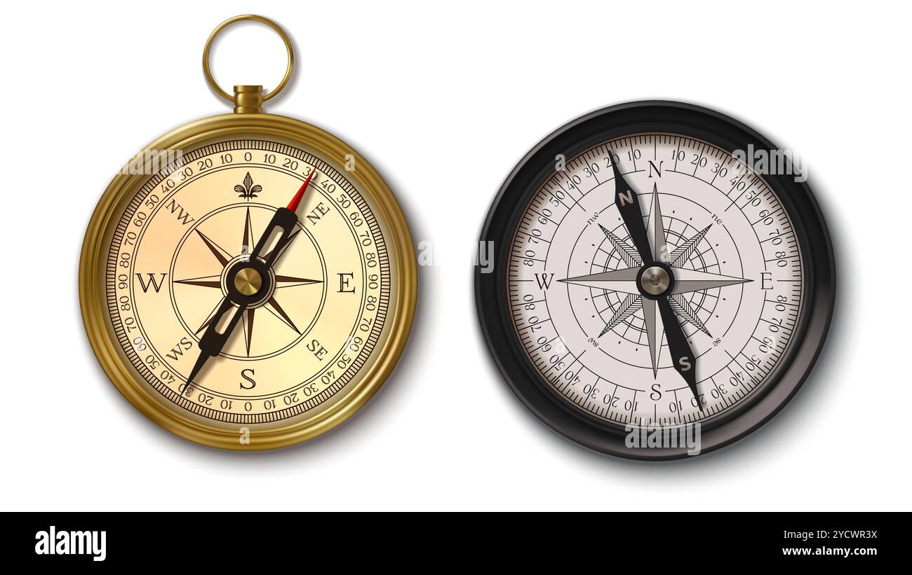 Realistic antique bronze and brass compass with wind rose arrows ...