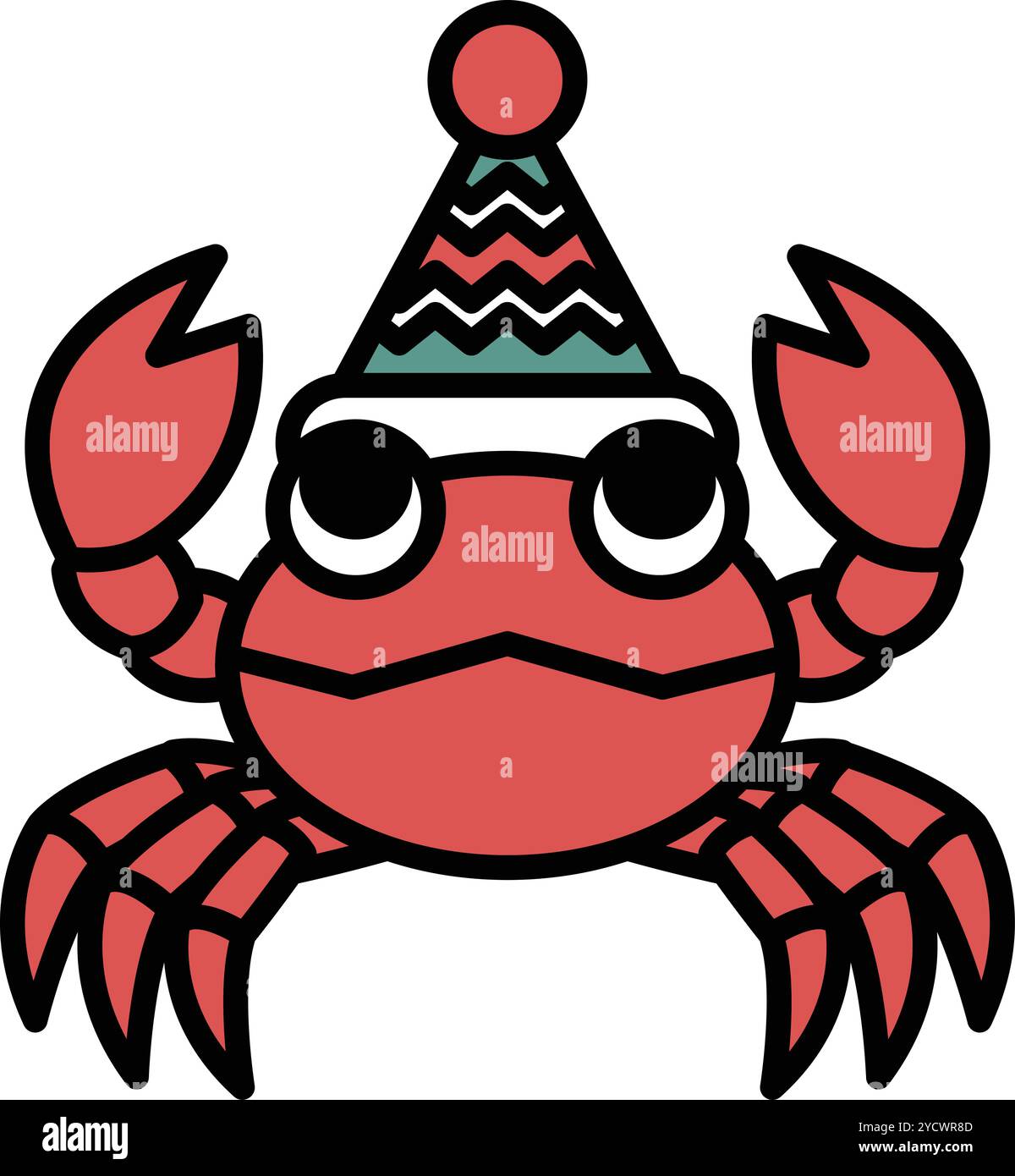A cartoon crab wearing a party hat. The crab is wearing sunglasses and ...