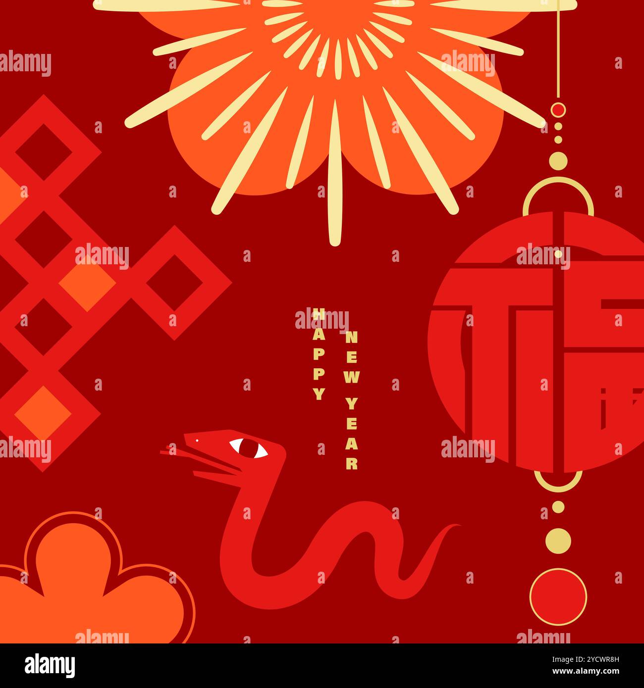 Illustration celebrating the Chinese New Year of the Snake, featuring a ...