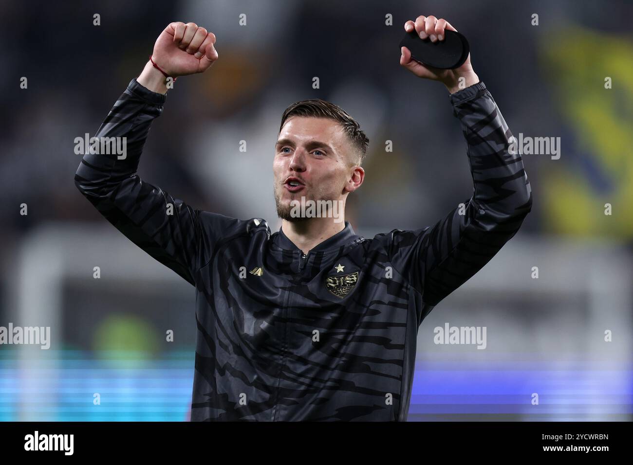 Ermedin Demirovic of VfB Stuttgart celebrates at the end of the Uefa ...