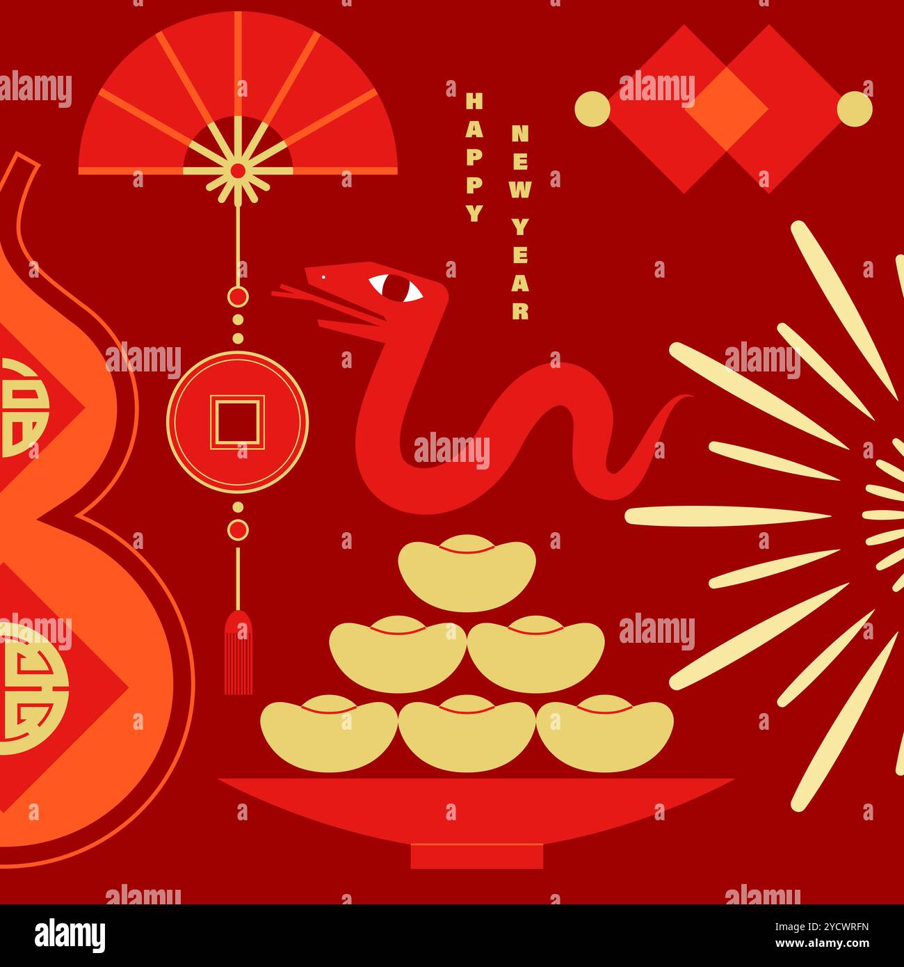 Illustration celebrating the Chinese New Year of the Snake, featuring a ...