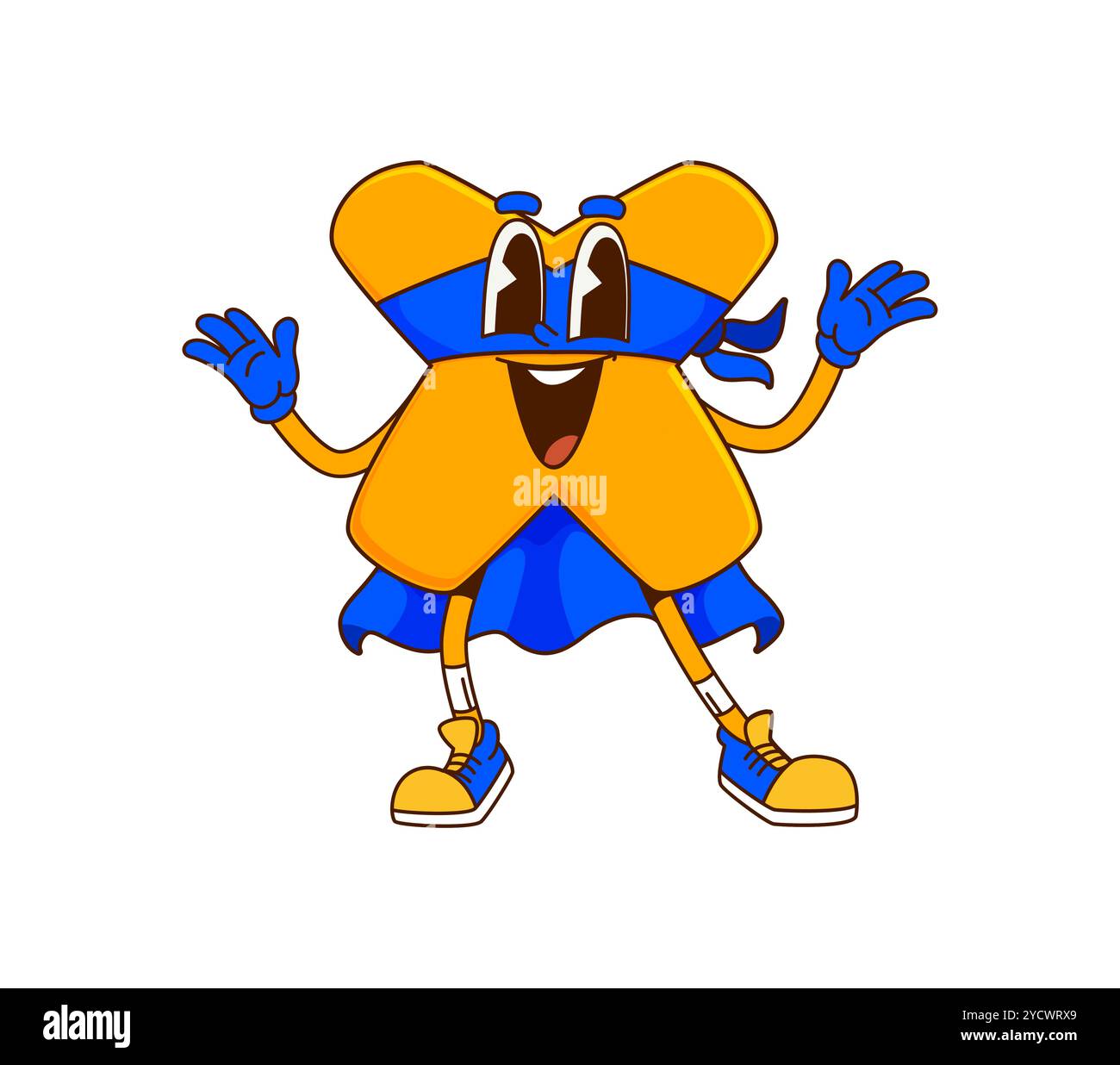 Cartoon groovy math multiplication sign superhero character. Isolated ...