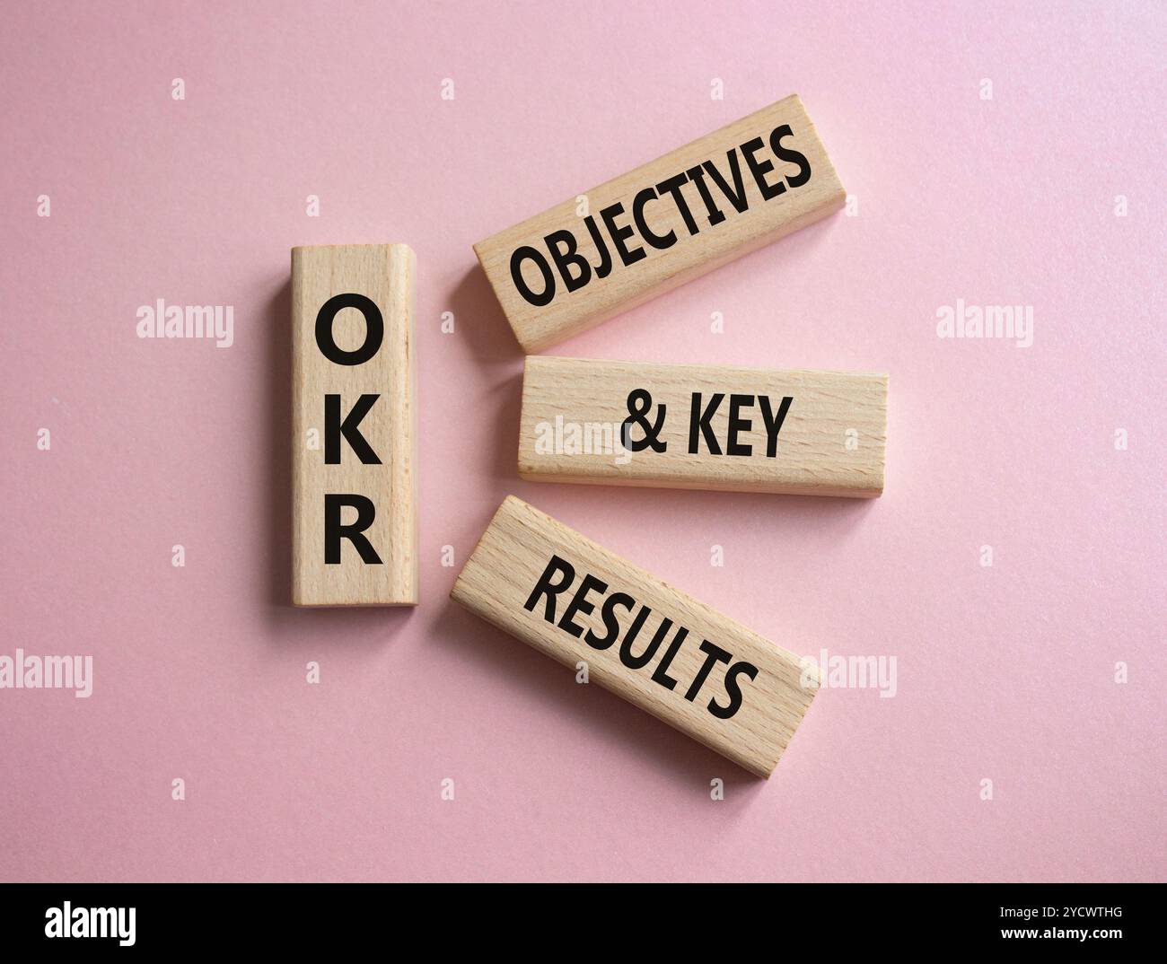 OKR objectives and key results symbol. Wooden blocks with words OKR ...
