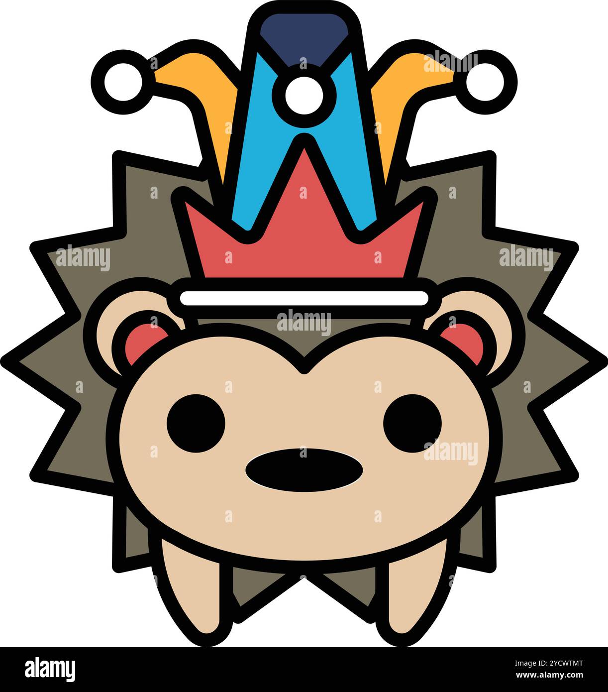 A cartoon hedgehog wearing a crown and a hat. The hedgehog is wearing a ...
