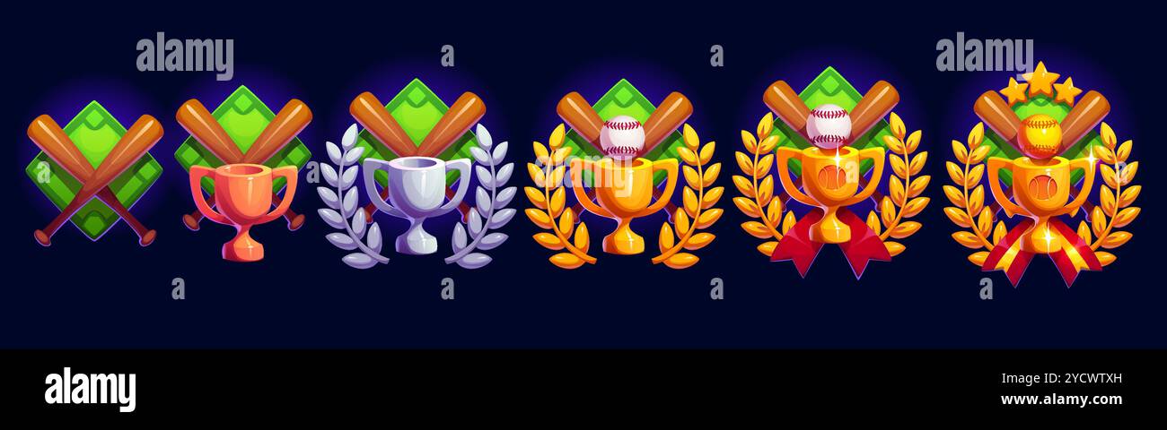 Baseball game rank award with crossed bats and laurel wreath, sport ...