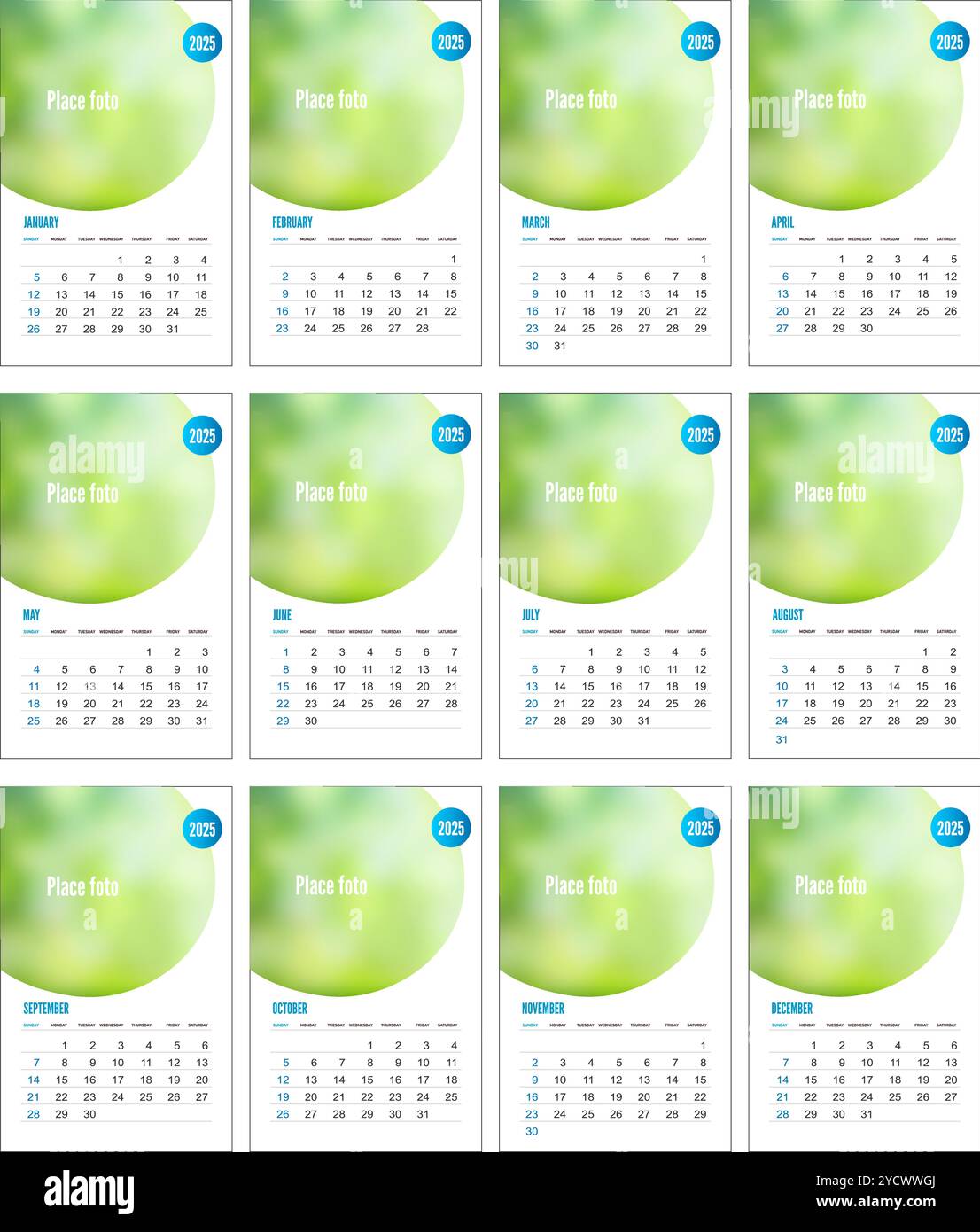green, Blue - calendar for 2025. Vector calendar template for business ...