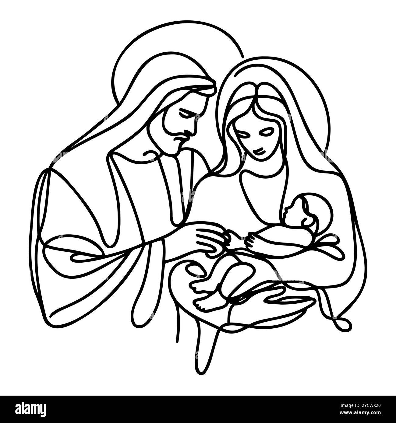 Continuous one line Christmas vector Christian nativity scene of baby ...