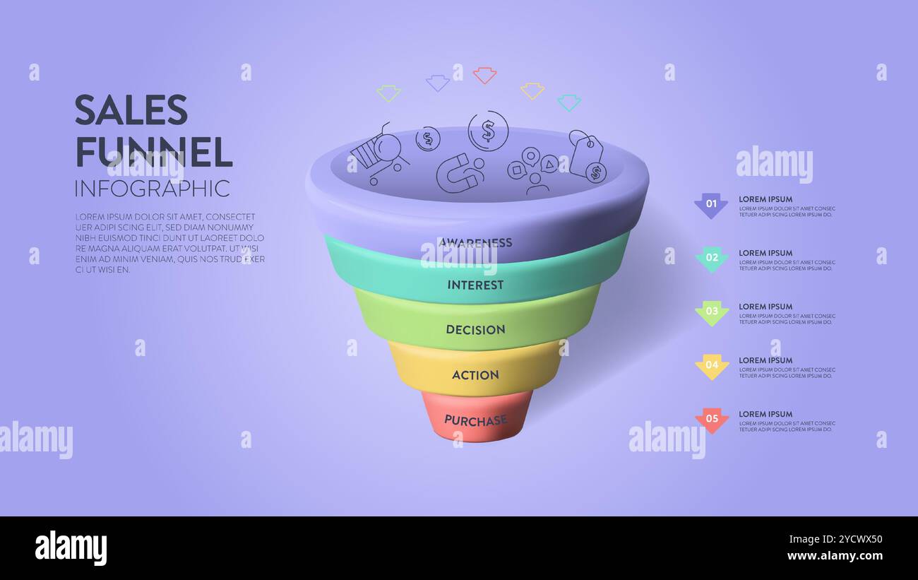 Sales funnel diagram infographic presentation template with icon vector ...
