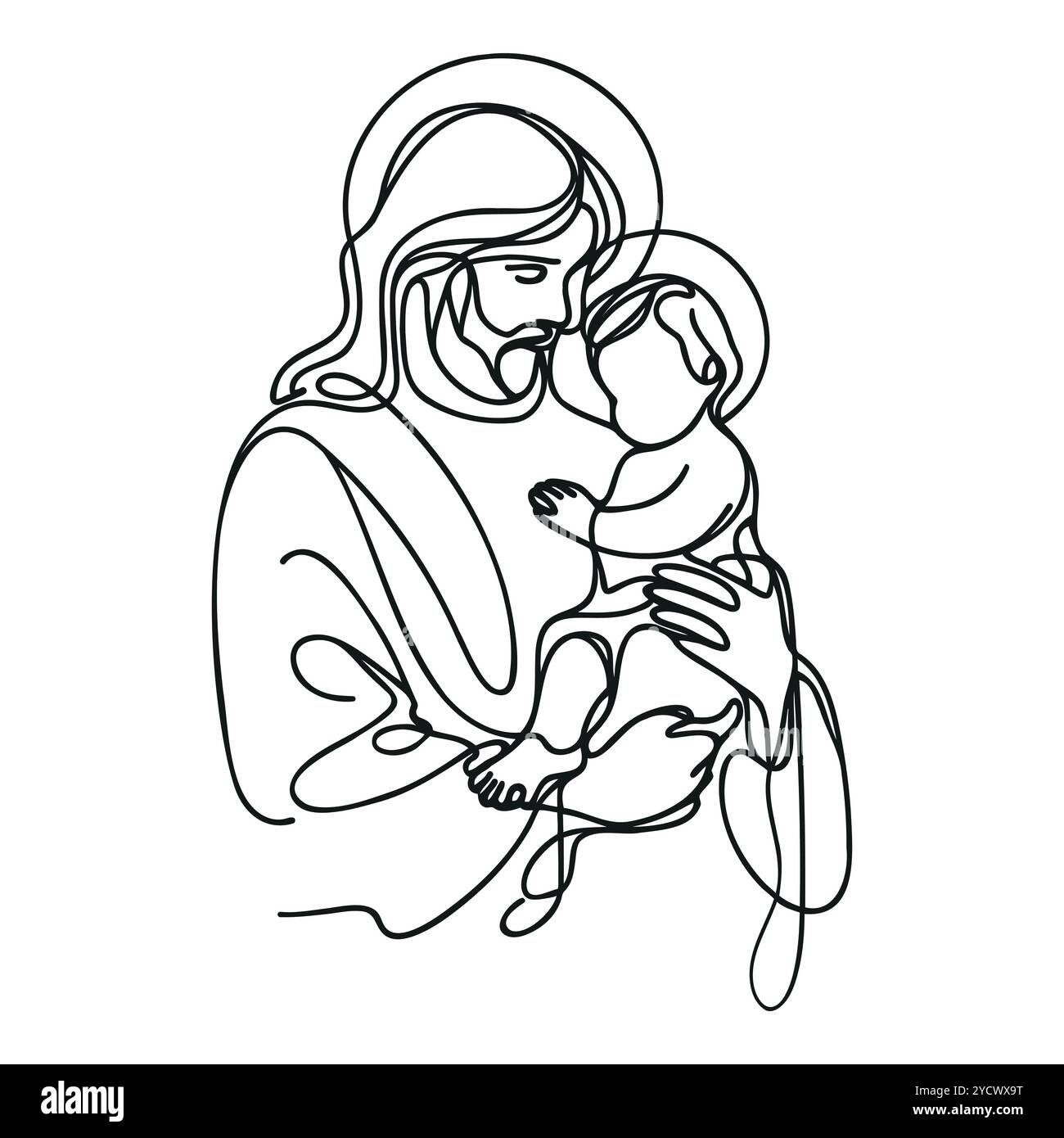 One continuous line drawing of a minimal Jesus Christ holding a baby in his arms Stock Vector ...