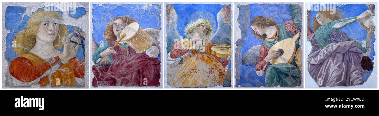 Selection of musician angels from fresco paintings of the Basilica dei Santi Apostoli, by ...