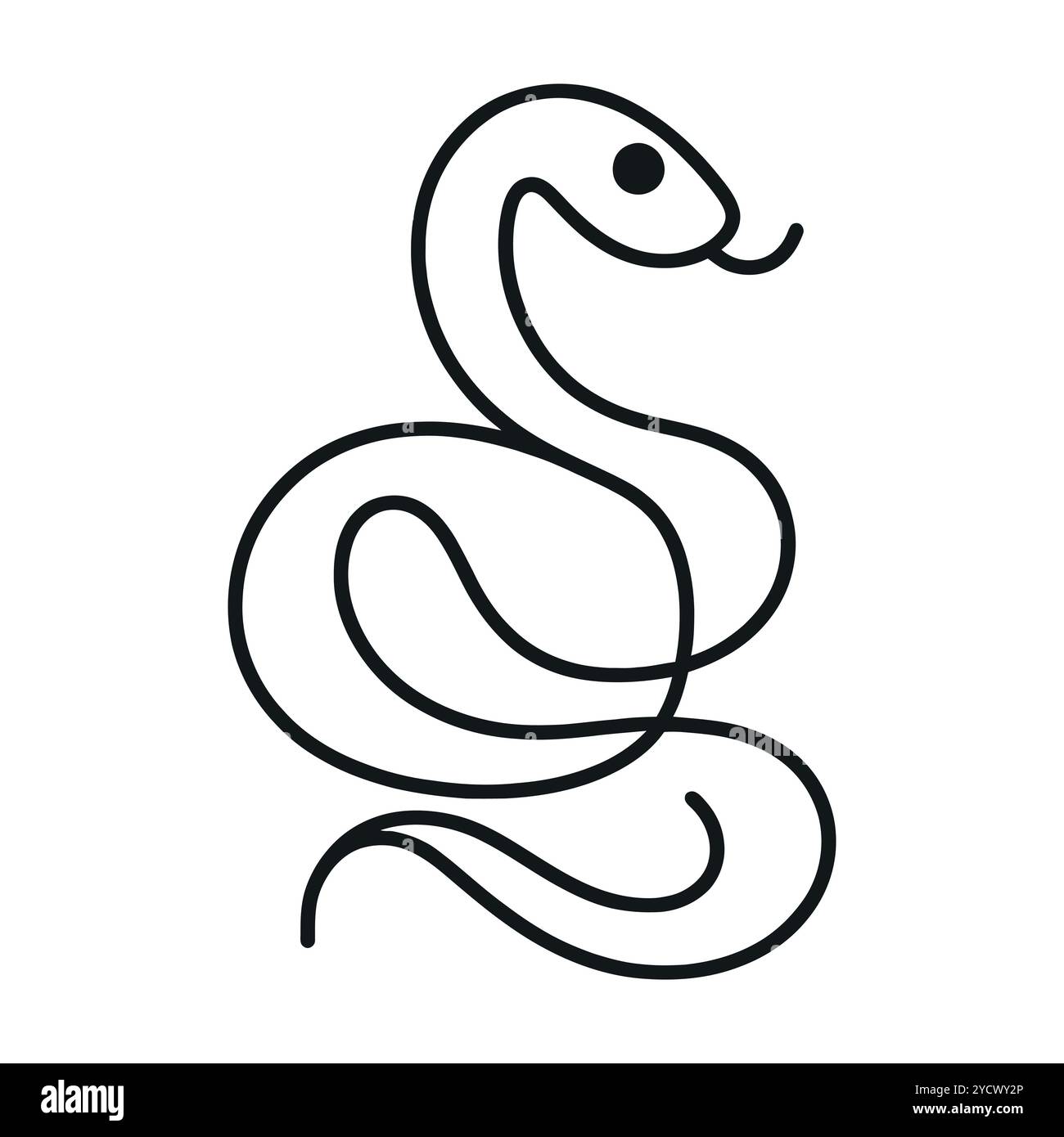 Snake one line art, hand drawn continuous outline drawing, symbol of ...