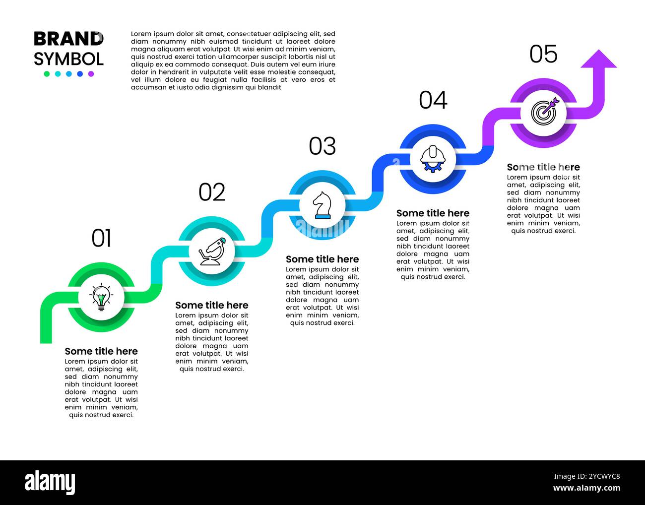 Infographic template with icons and 5 options or steps. Rising line ...
