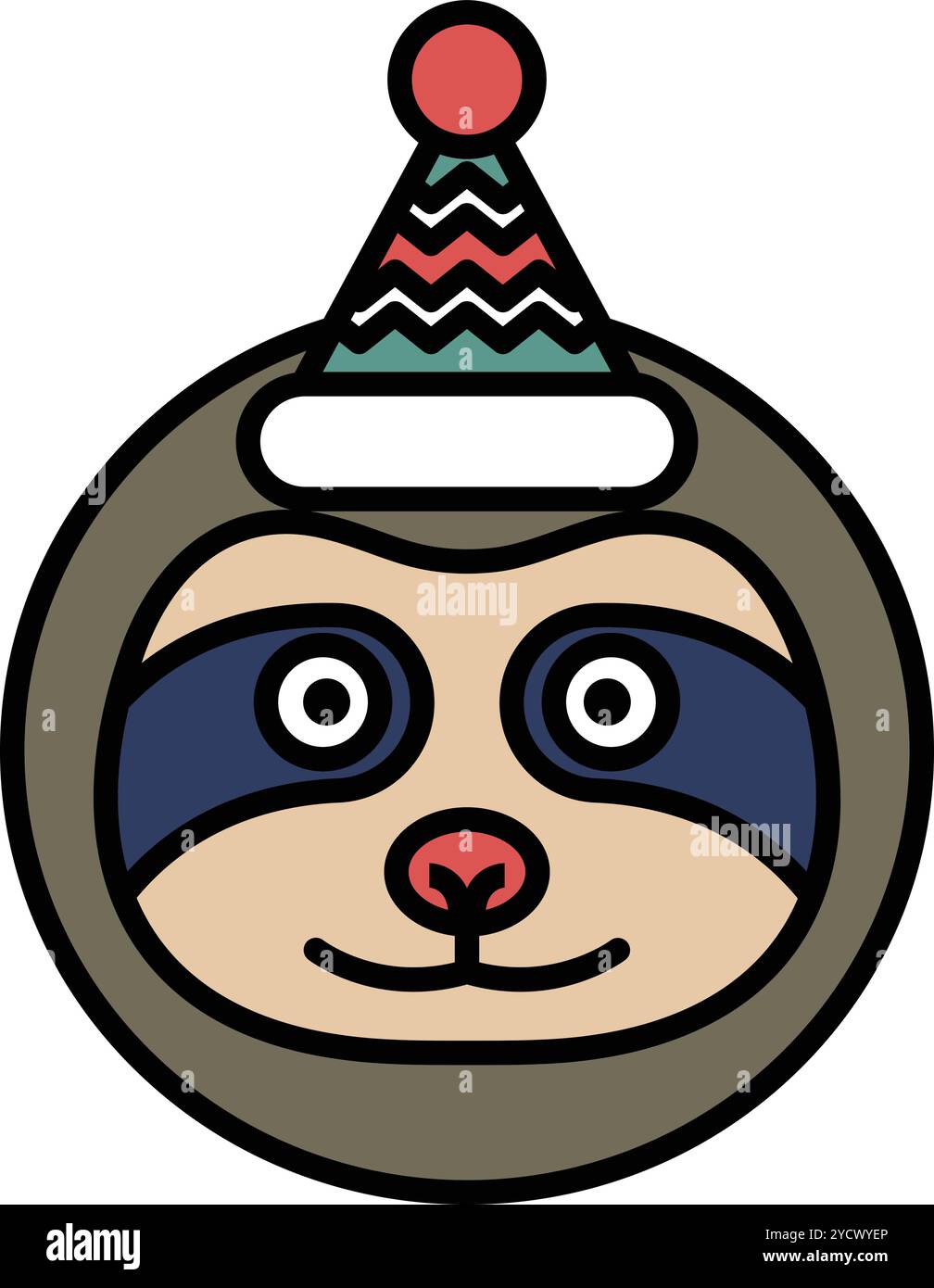 A cartoon sloth with a hat on its head. The hat is red and green. The ...