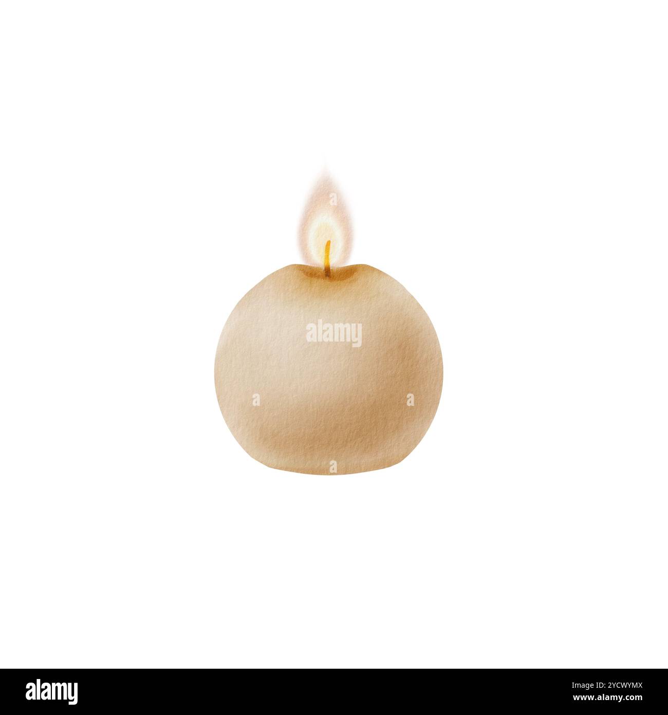 Wax candle with wick,small and round,flame of fire as a symbol of ...
