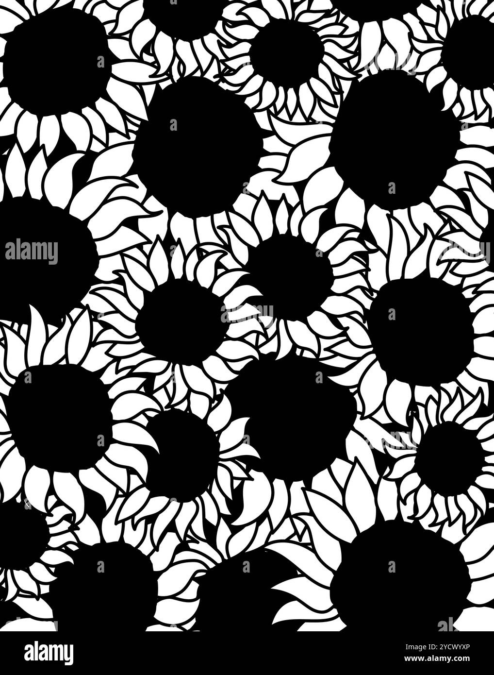 Sunflower flower pattern wallpaper Black and White Stock Photos ...