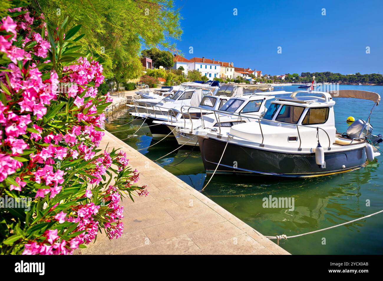 Town of Petrcane turquoise waterfront view Stock Photo - Alamy