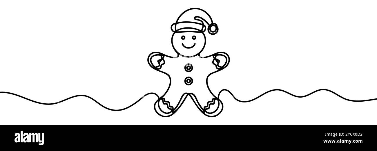 Continuous line drawing of Gingerbread cookie christmas. Vector ...
