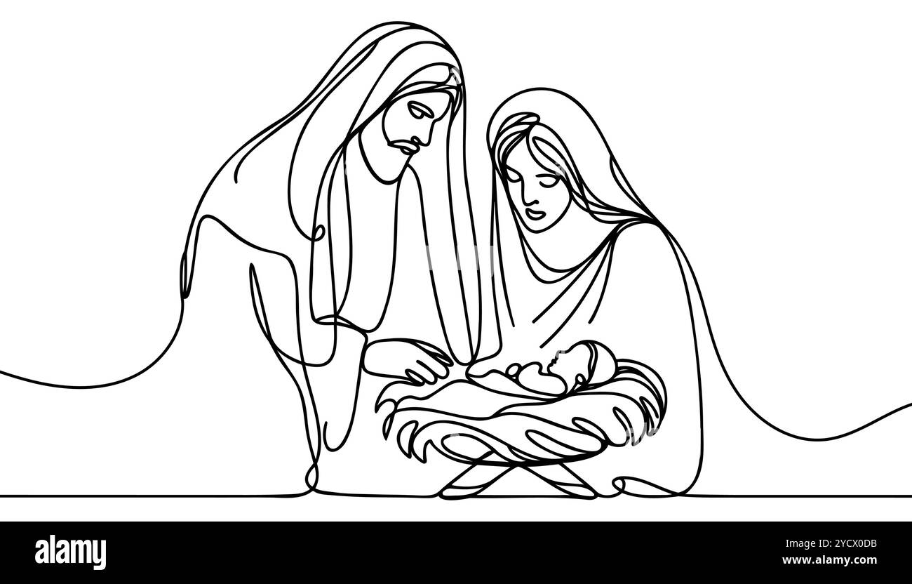 Continuous one line Christmas vector Christian nativity scene of baby ...