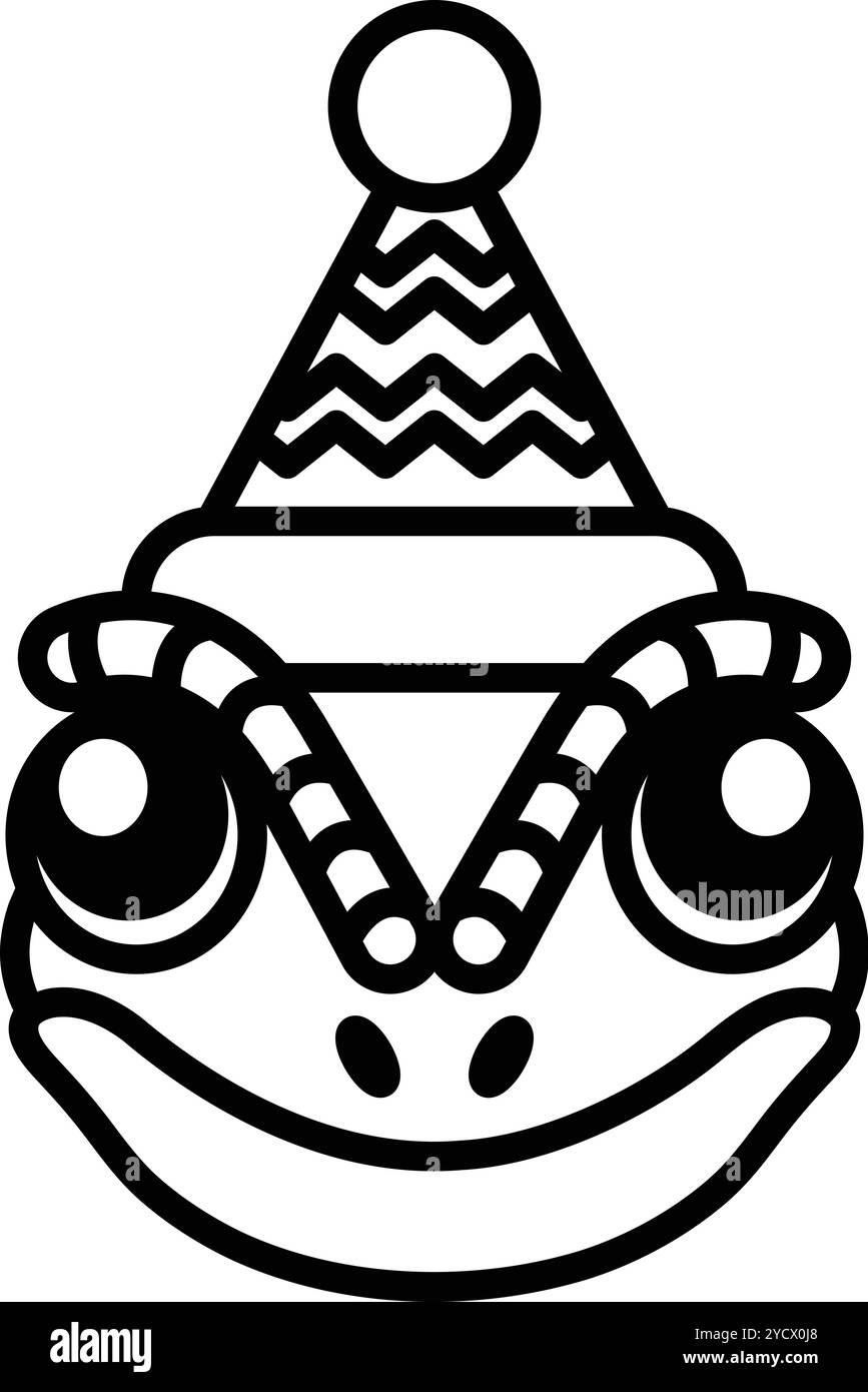 Illustration of a lizard wearing a Santa hat in line art style Stock ...