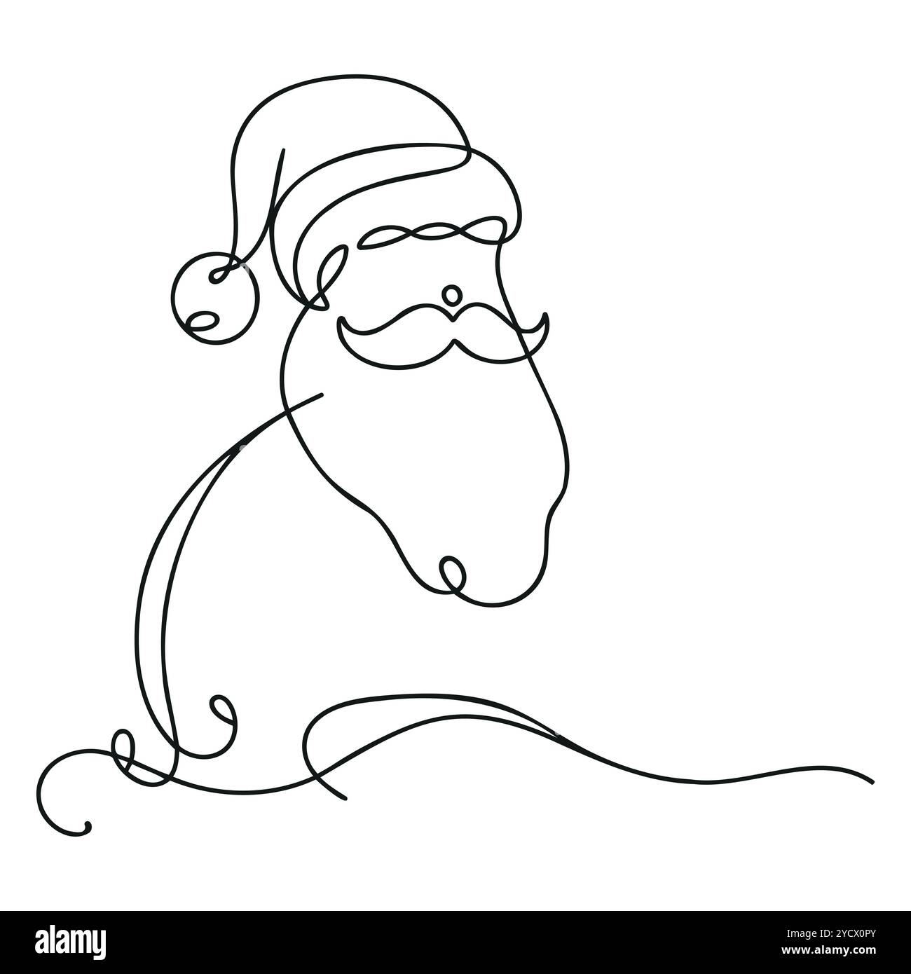 Santa Claus face. Continuous line portrait of Santa. One line Black ...
