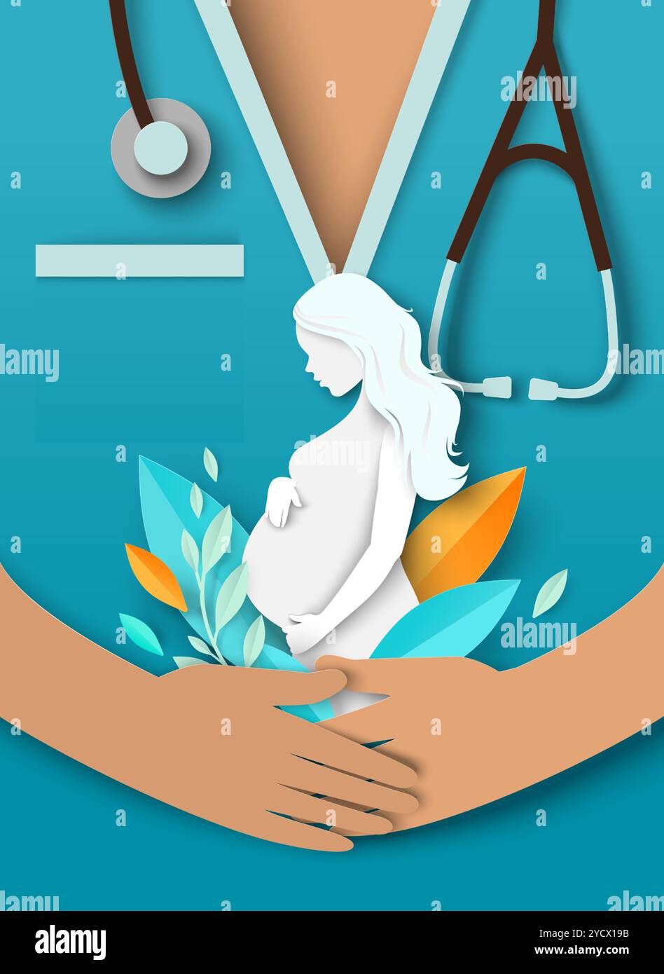 Pregnancy medicine paper cut poster vector illustration Stock Vector ...