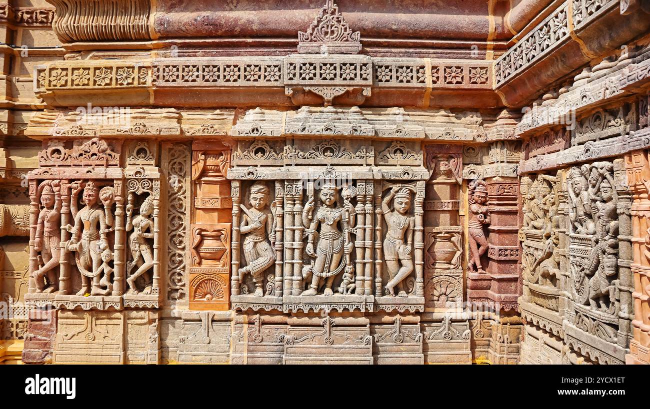 Carved panel of Hindu deities on Hatkeshwar Temple, Vadnagar, Mehsana ...