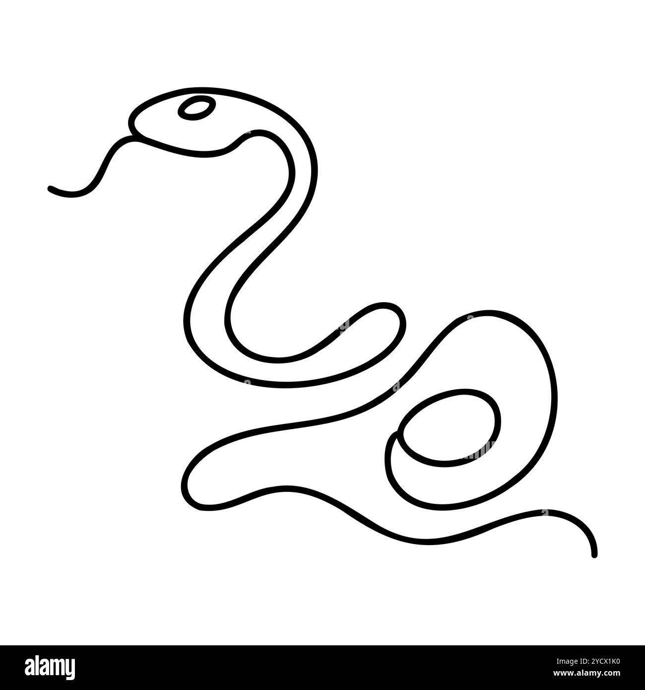 Snake one line art, hand drawn continuous outline drawing, symbol of ...