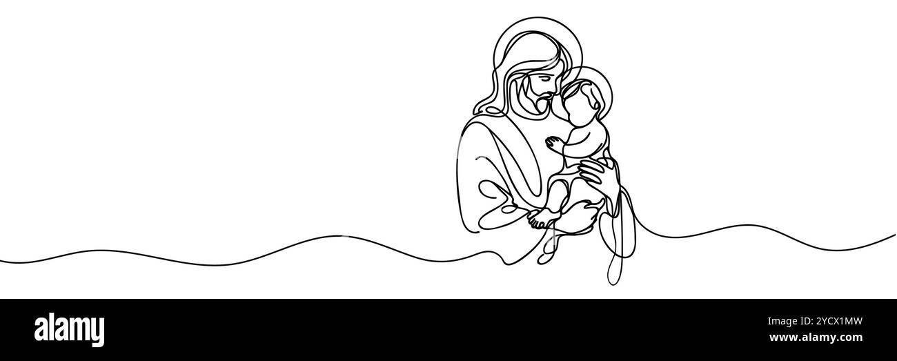 One continuous line drawing of a minimal Jesus Christ holding a baby in his arms Stock Vector ...