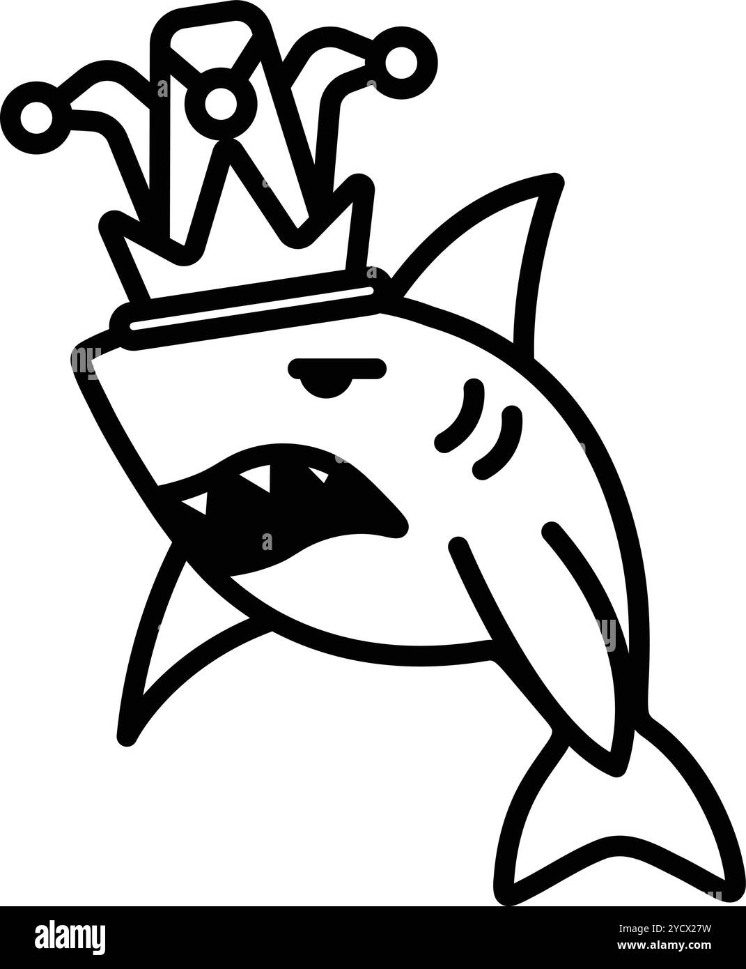 A cartoon shark with a crown on his head and a frowning mouth Stock ...