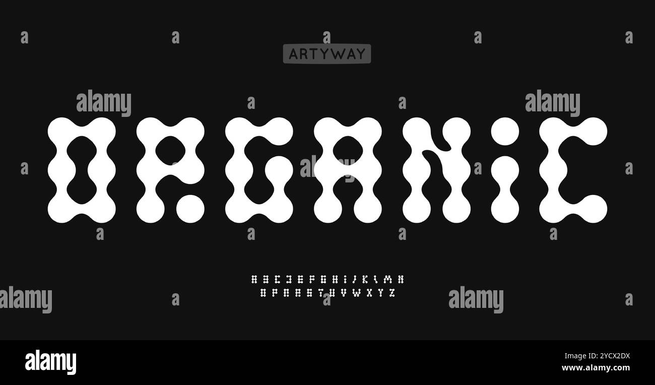 Fluid dots font, letters with smooth connected circles, smooth organic ...