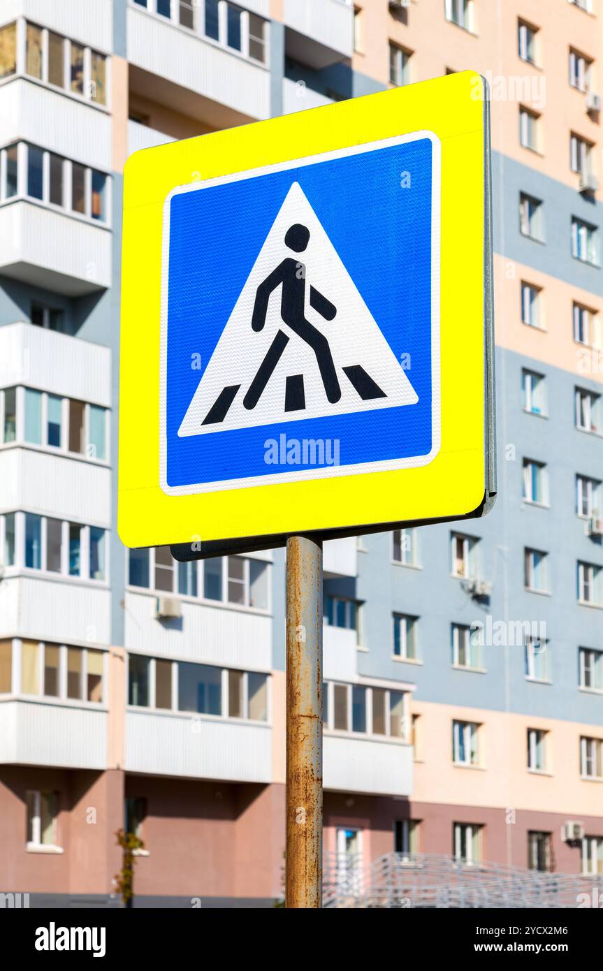 Road sign Pedestrian crossing against the apartment house Stock Photo ...