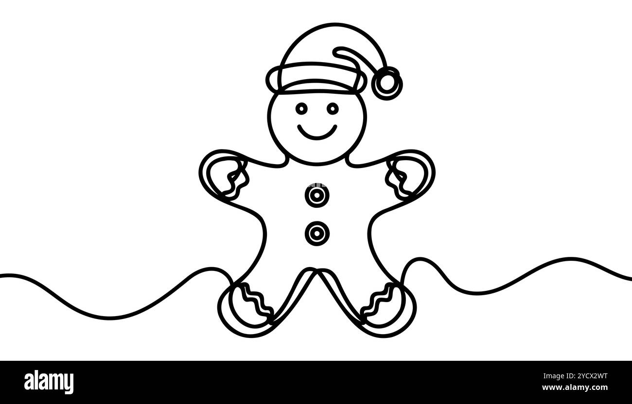 Continuous line drawing of Gingerbread cookie christmas. Vector ...