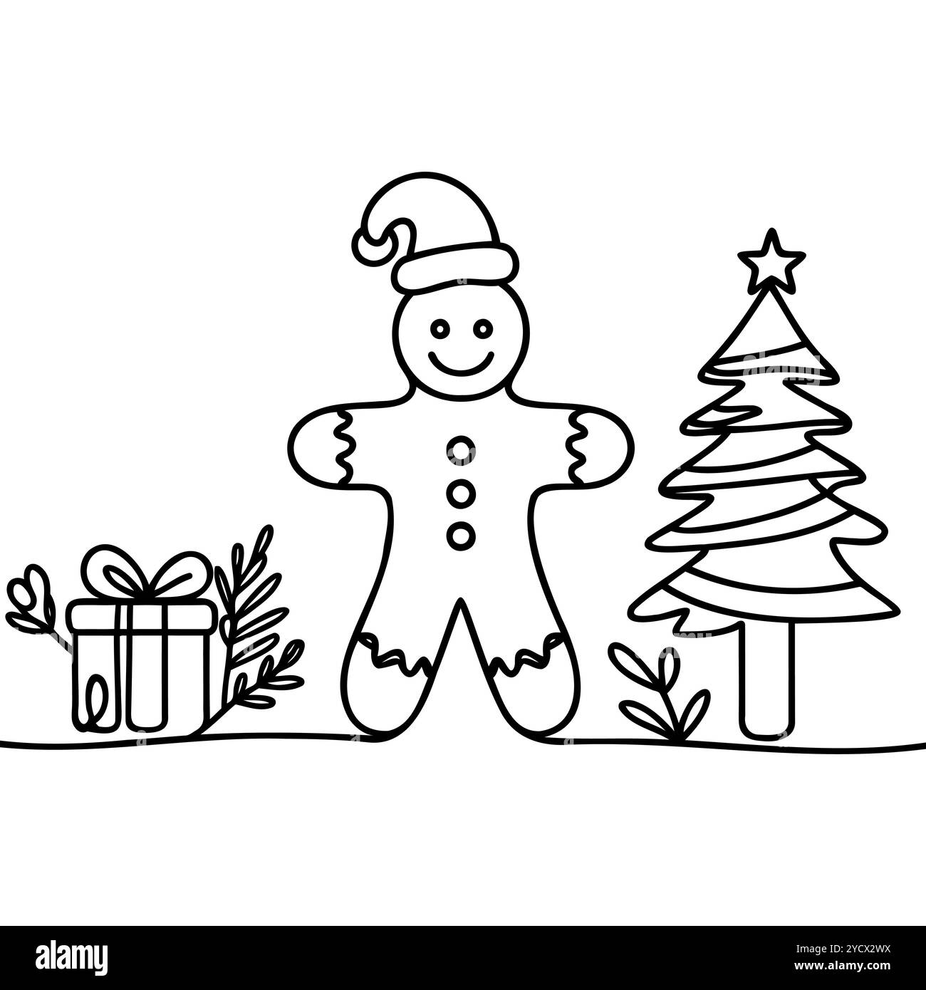 Continuous line drawing of Gingerbread cookie christmas. Vector ...