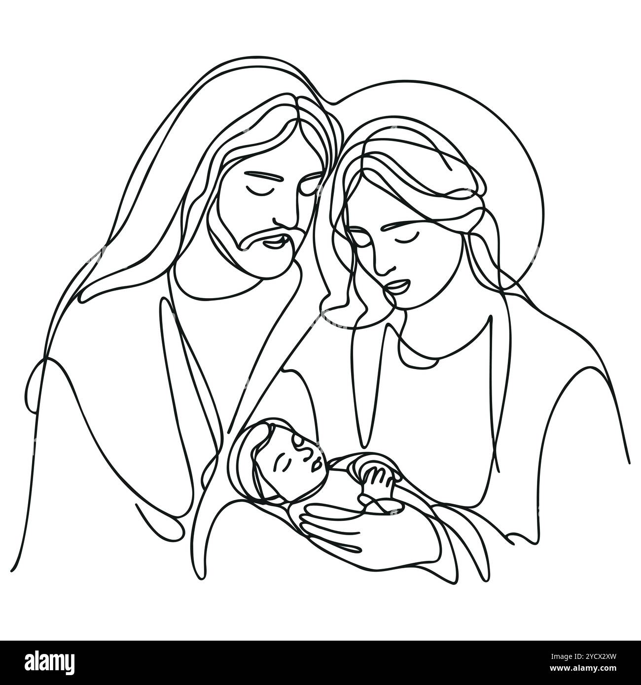 Continuous one line Christmas vector Christian nativity scene of baby ...