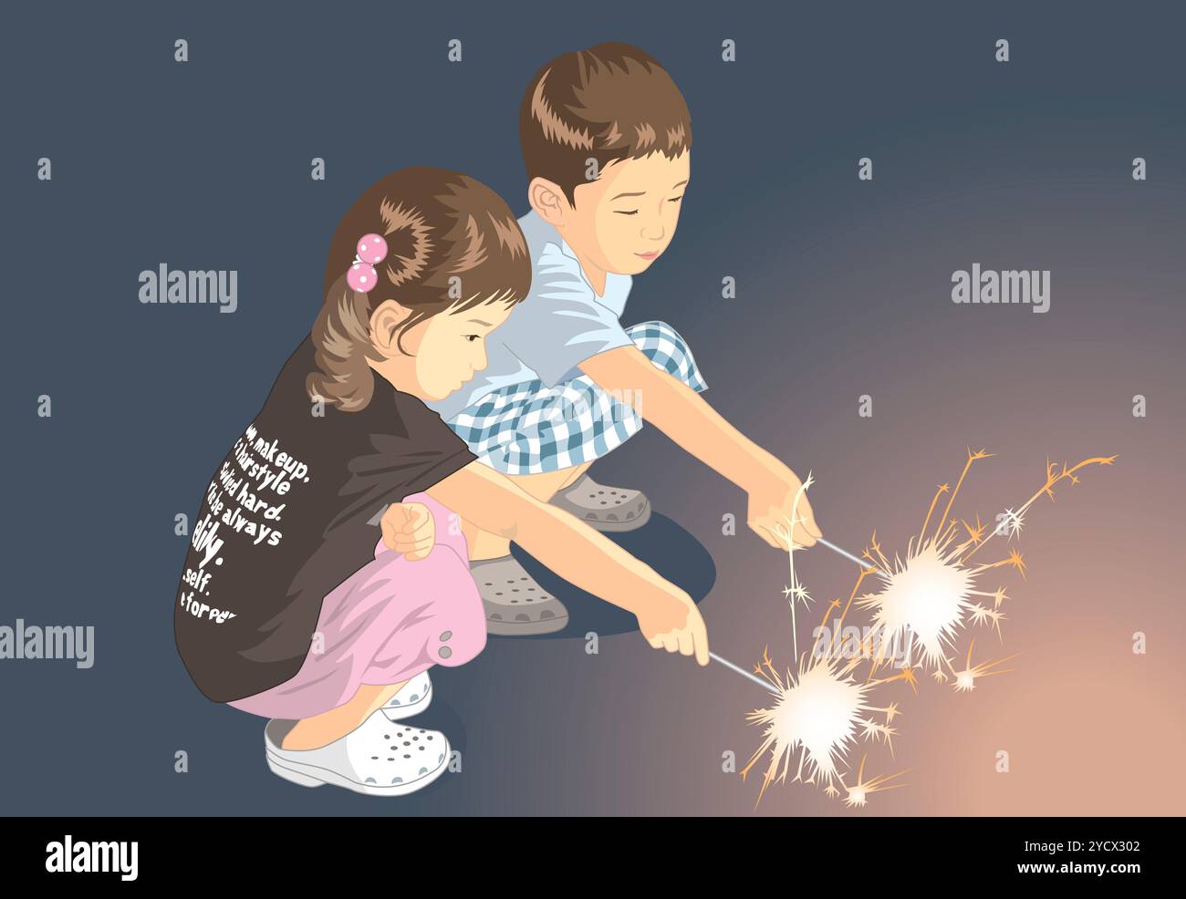 Children playing with fireworks Stock Photo - Alamy