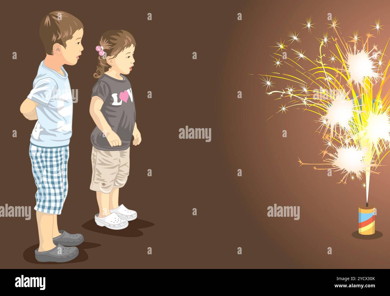 Children playing with fireworks Stock Photo - Alamy