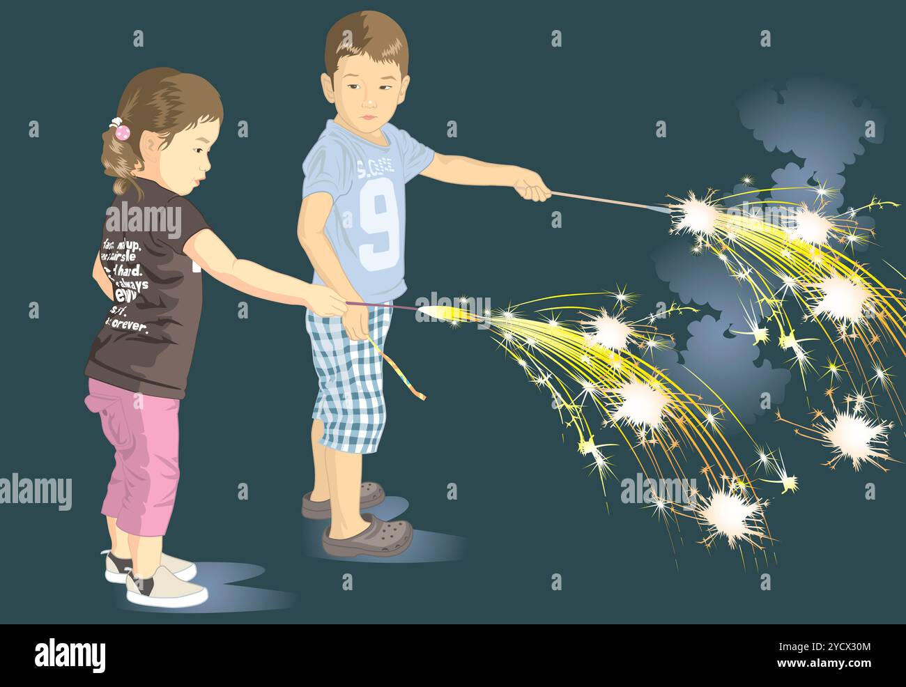 Children playing with fireworks Stock Photo - Alamy