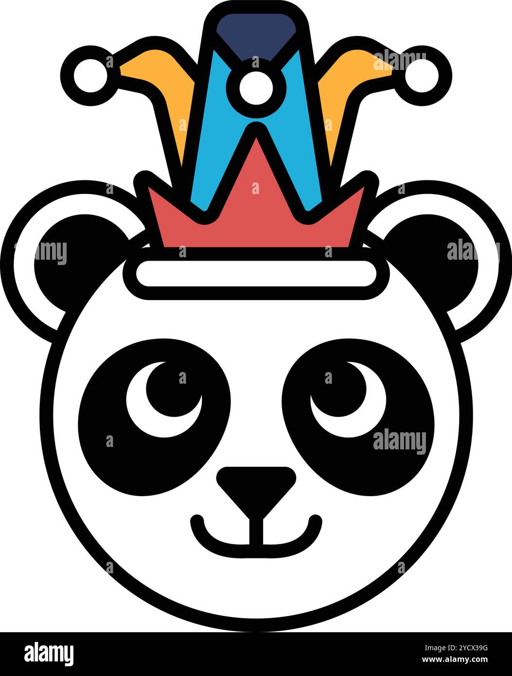 A cartoon panda bear wearing a crown and a hat. The bear has a happy ...