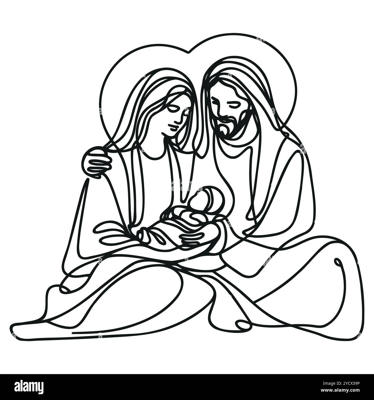 Continuous one line Christmas vector Christian nativity scene of baby ...