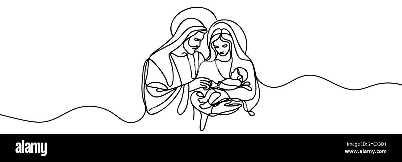 Continuous one line Christmas vector Christian nativity scene of baby ...