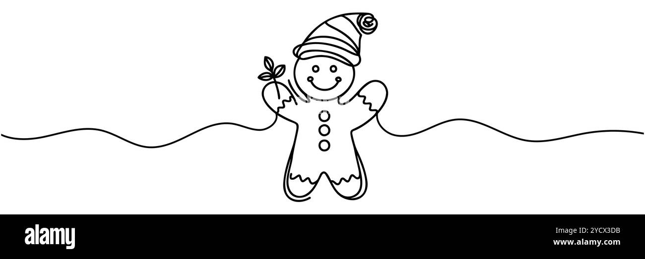 Continuous line drawing of Gingerbread cookie christmas. Vector ...