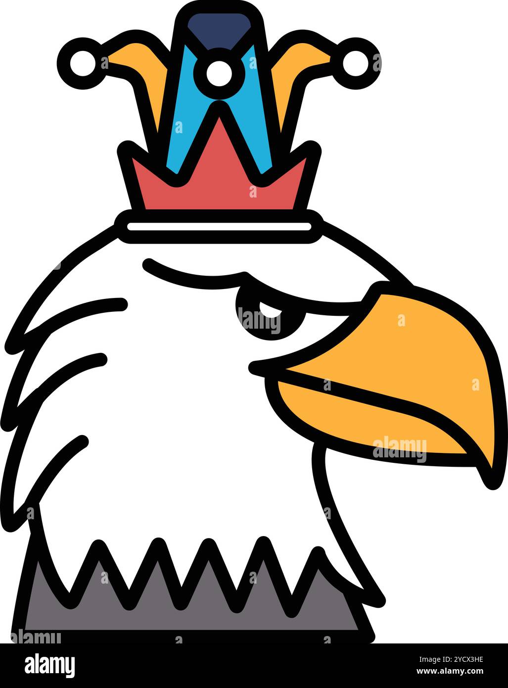 A cartoon eagle with a crown on its head. The eagle is angry and has a ...
