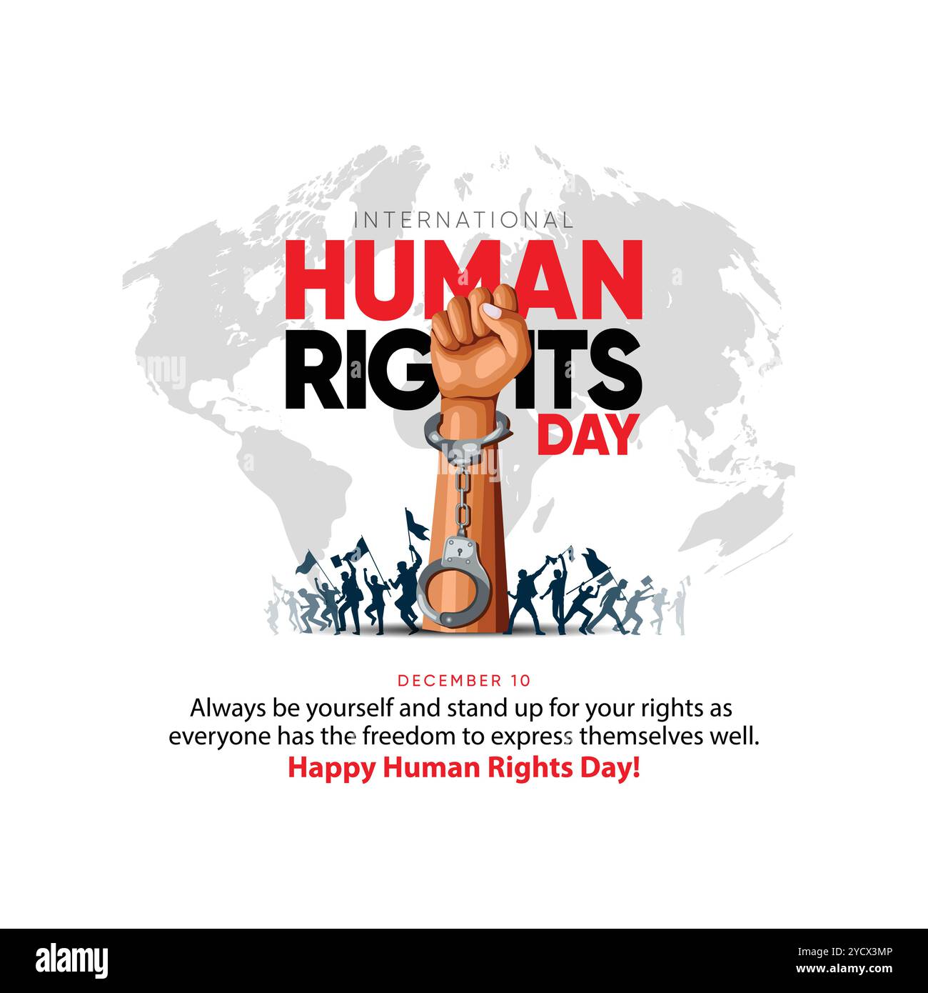 international Human Rights Day. drawn fist raise up breaking chain ...