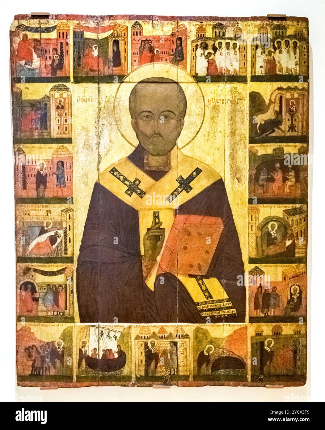 Antique Russian orthodox icon of St. Nicholas with scenes of his life ...