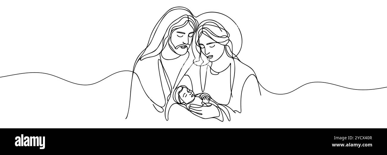 Continuous one line Christmas vector Christian nativity scene of baby ...