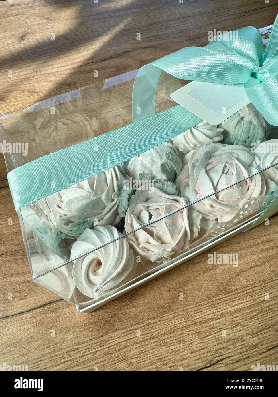 Marshmallow flowers in a gift box with a transparent lid. Homemade ...