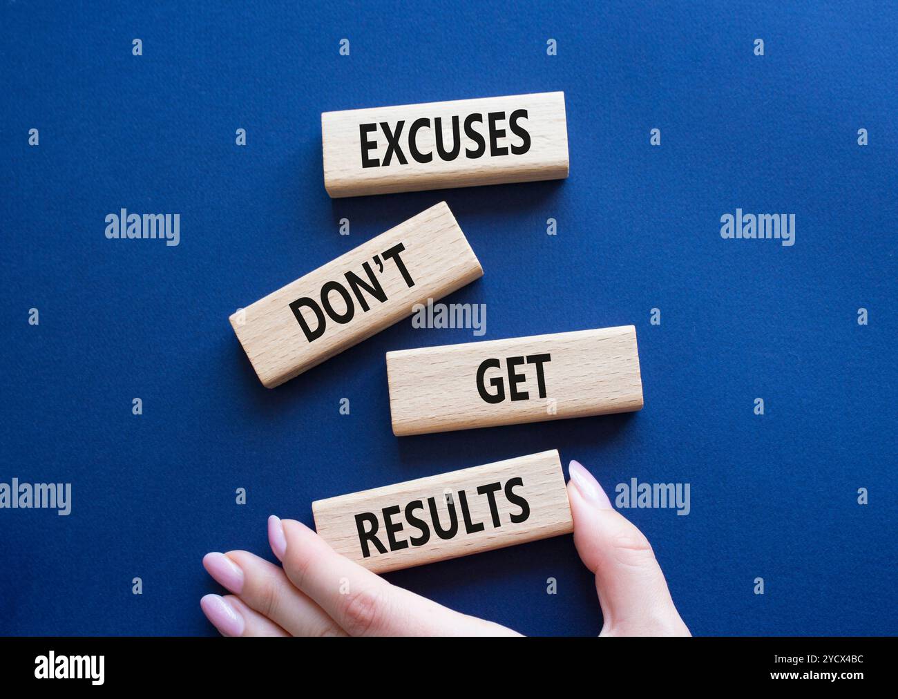 Results symbol. Concept words Excuses do not get results on wooden ...